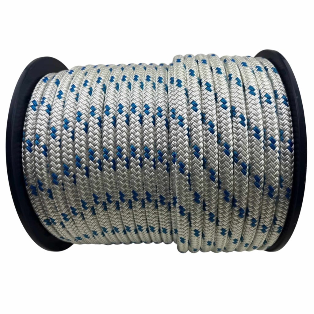 20mm White With Blue Fleck Double Braid Polyester Rope 80 Metre Reel ...