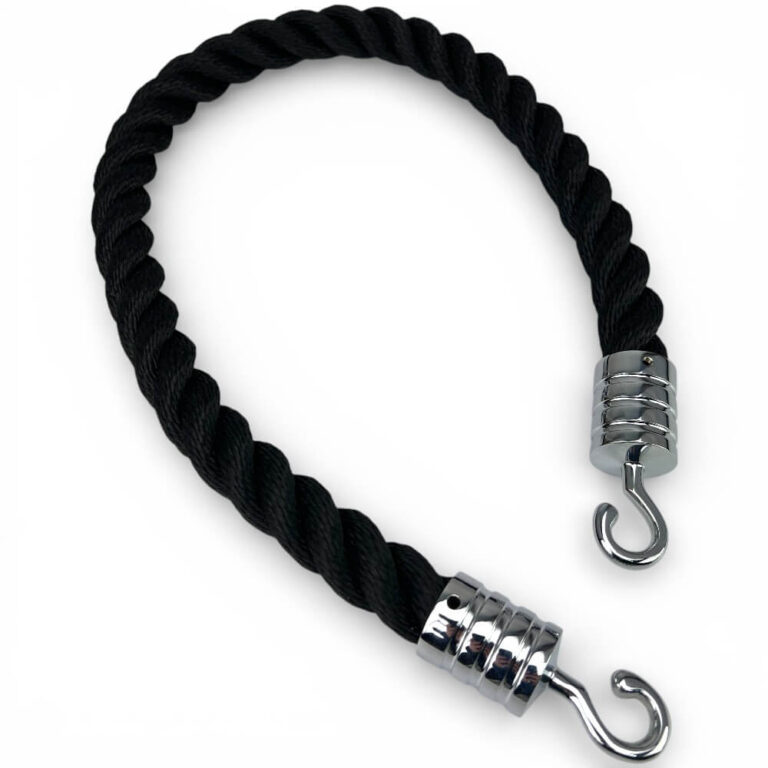 24mm Black Softline Barrier Rope x 2 Metres Polished Chrome Reeded ...