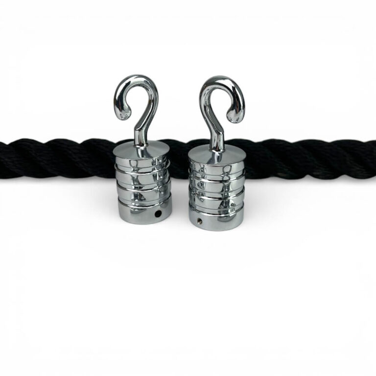 24mm Black Softline Barrier Rope x 1 Metre Polished Chrome Reeded Hooks ...