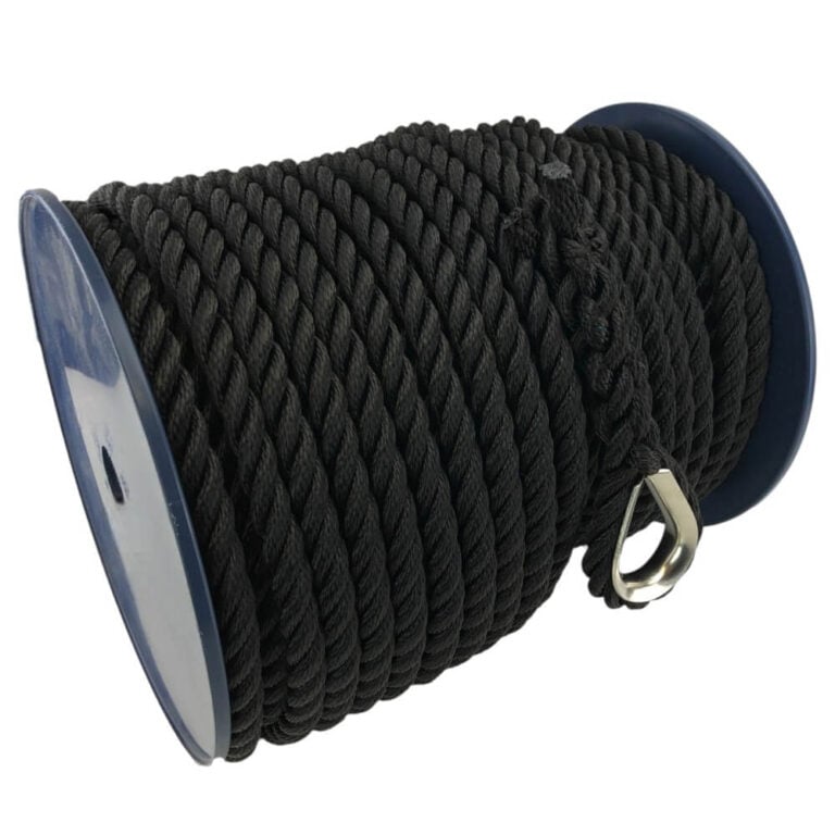 6mm Black 3 Str Nylon Anchor Rope 30m Reel, 6" Soft Eye Stainless ...